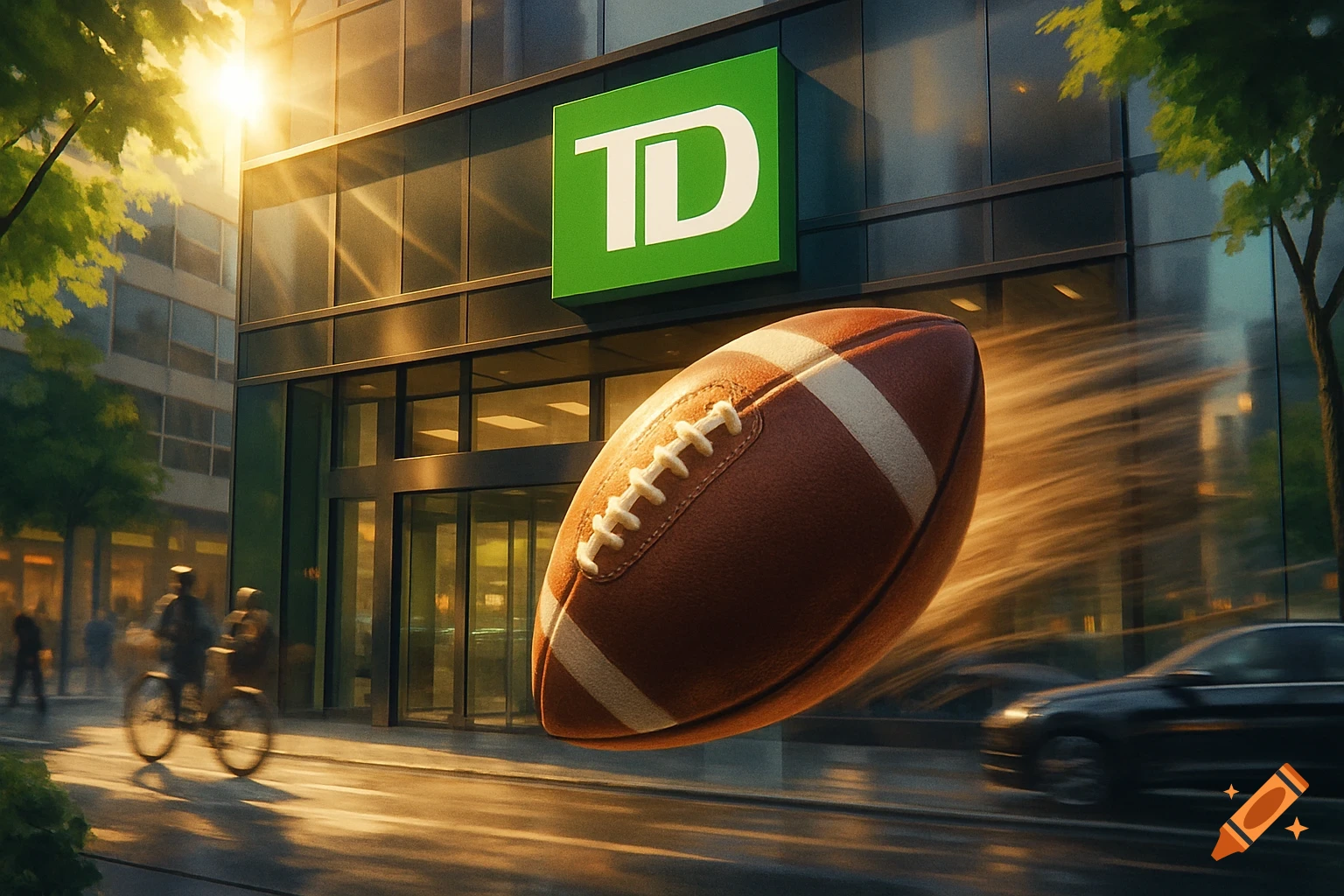 A close-up, photorealistic view of a football centered on a white line ...