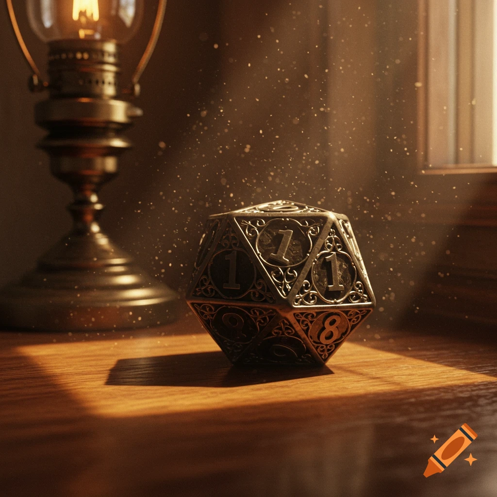 Crumpled golden paper rests on an ornate wooden table bathed in ...