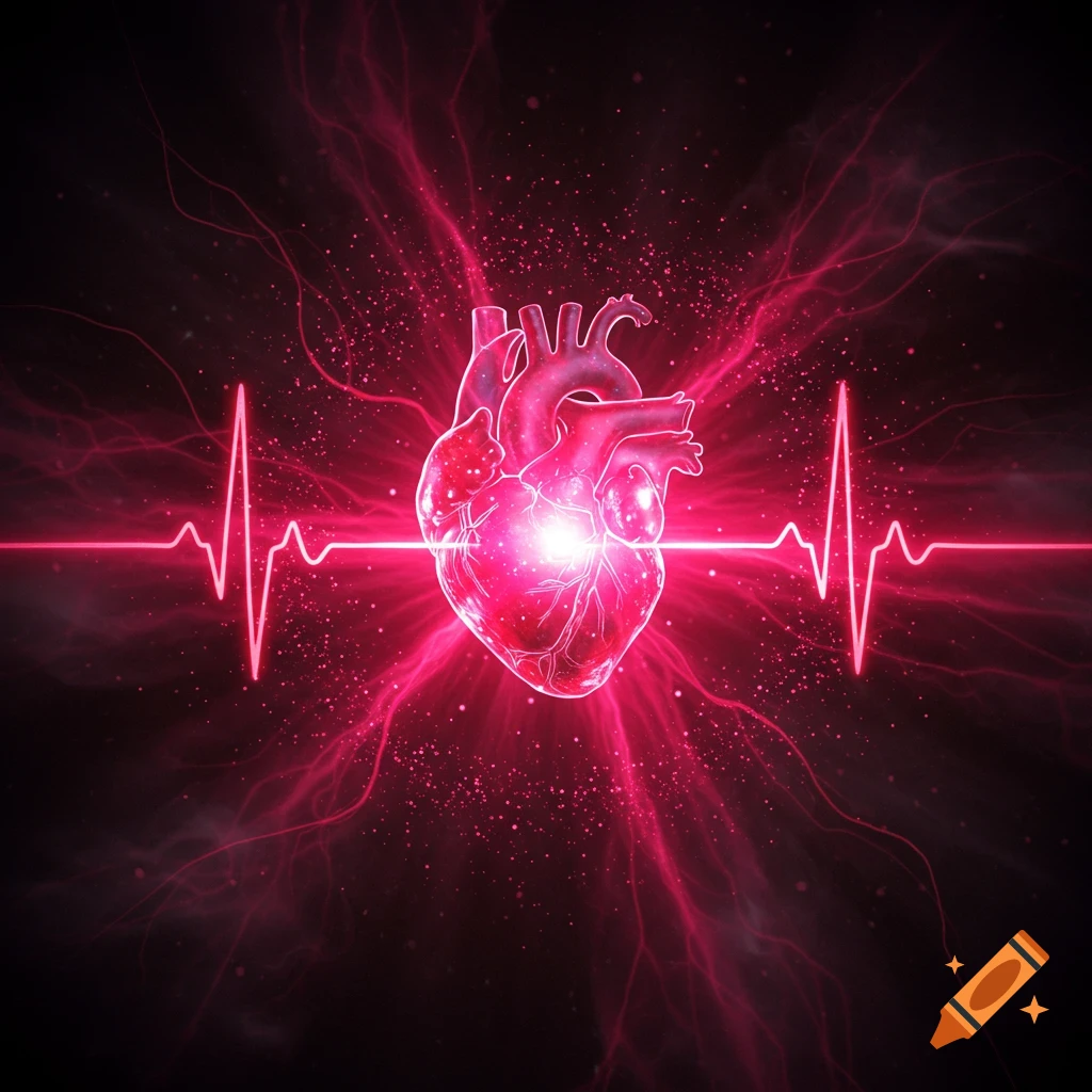 A shiny, smooth light pink heart features a luminous, dotted pink line ...