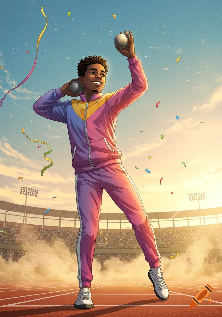 Vibrant illustration of a group of athletes, including a prominent man ...