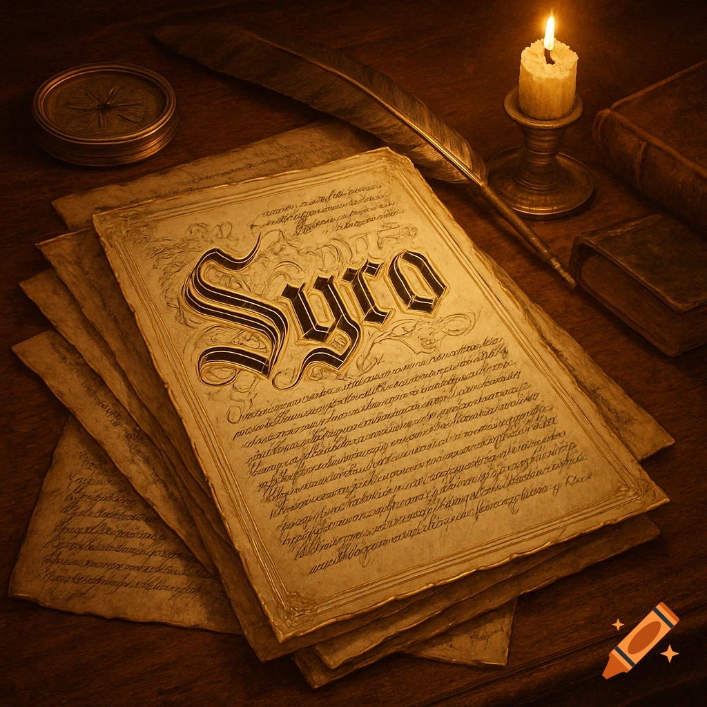 Antique documents with the headline 'Syro' and illegible script, a ...