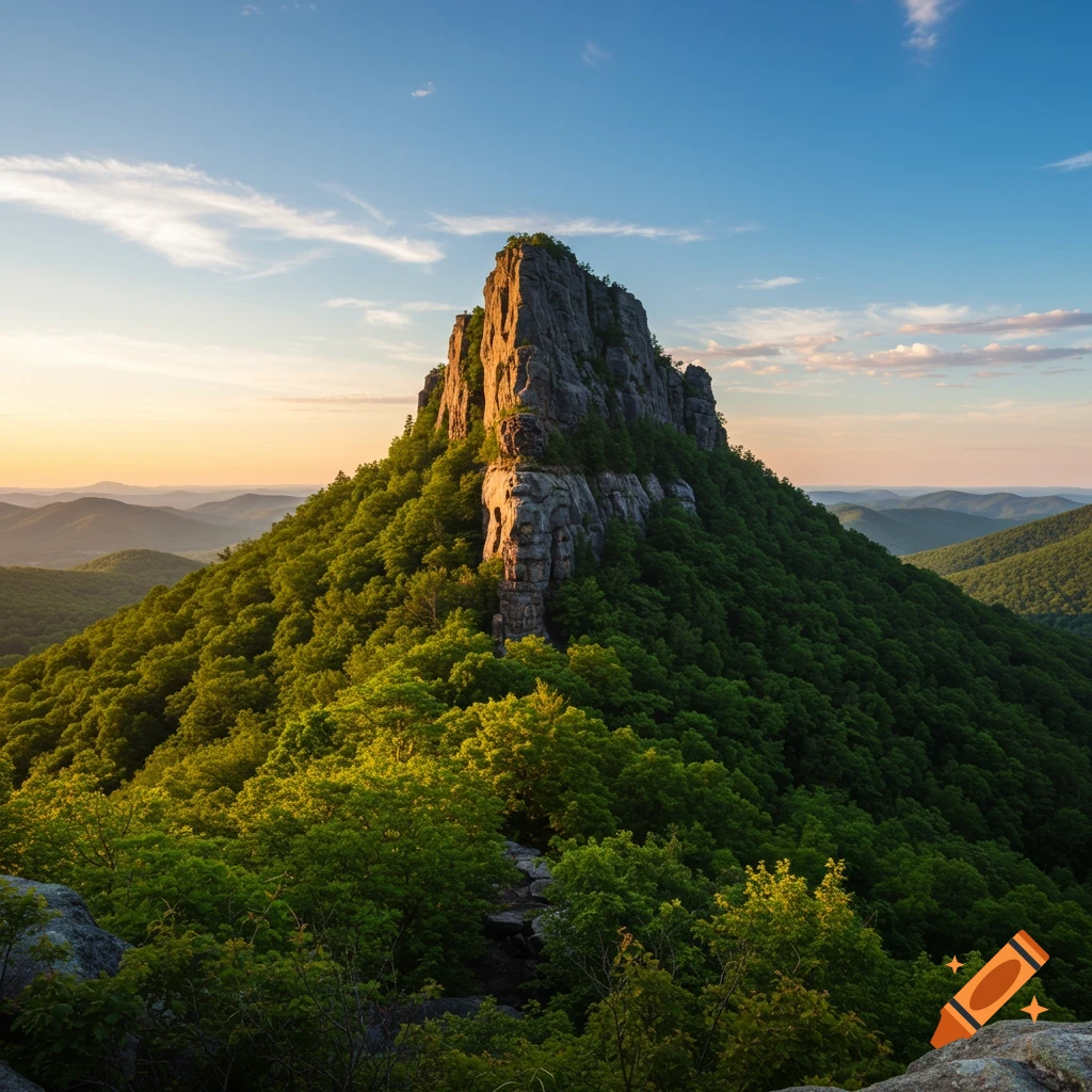 Photorealistic image of Seneca Rocks, a rugged rock formation covered ...
