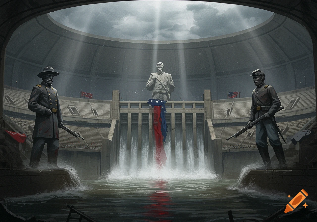 George Washington and King George III face off in a fiery arena under a ...