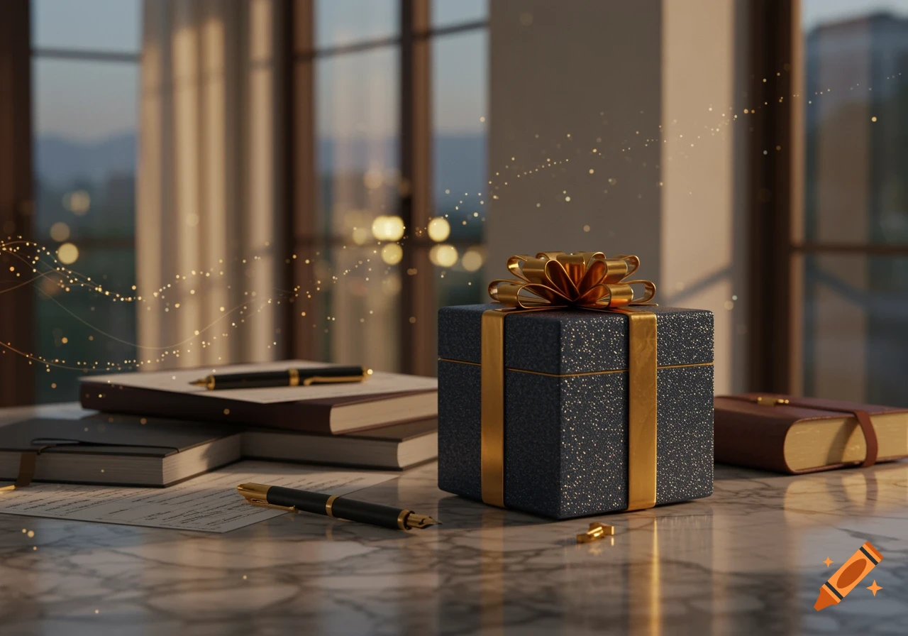 Close-up of sparkling red, green, and gold Christmas gifts with ribbons ...