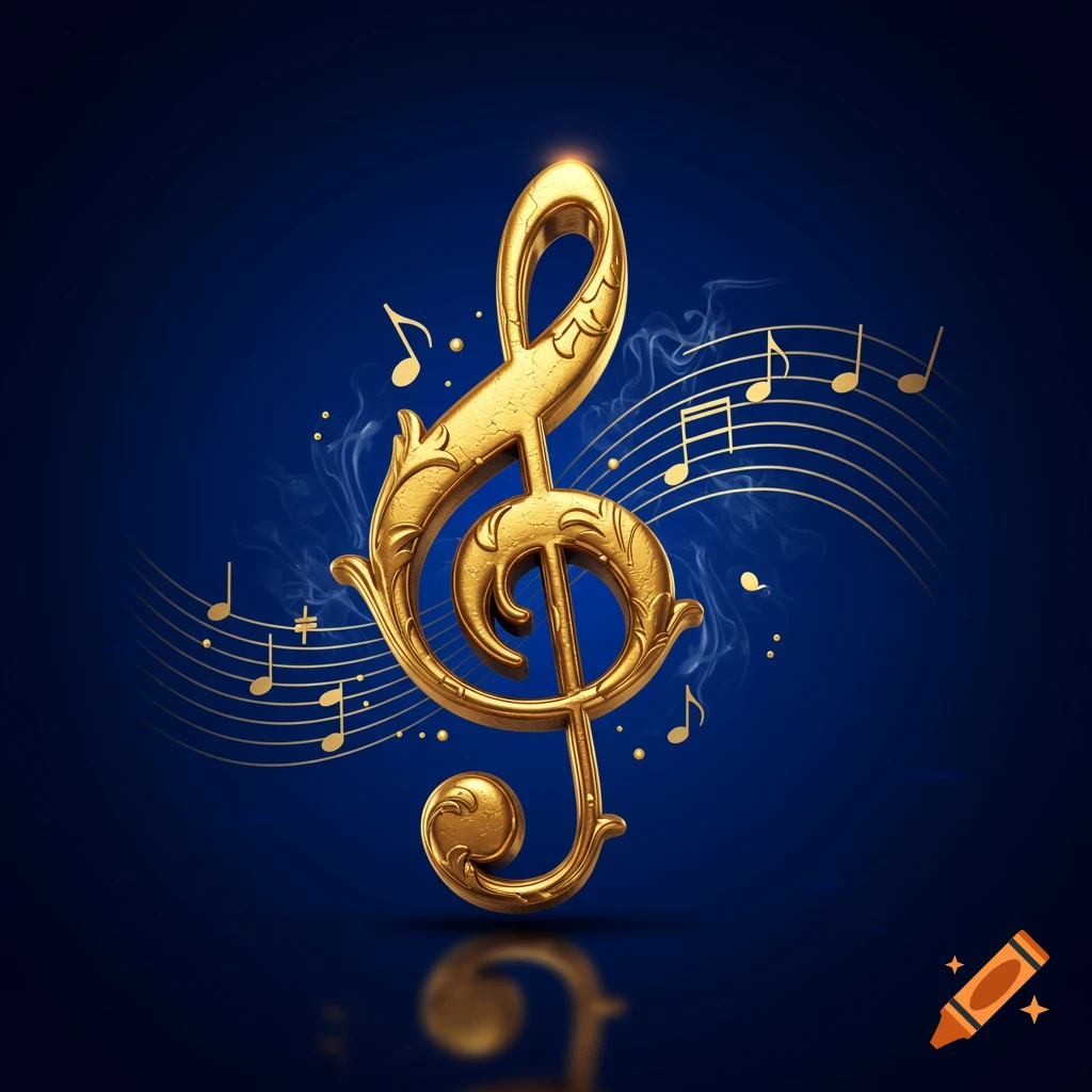 A vibrant blue and purple gradient treble clef and musical notes on a ...