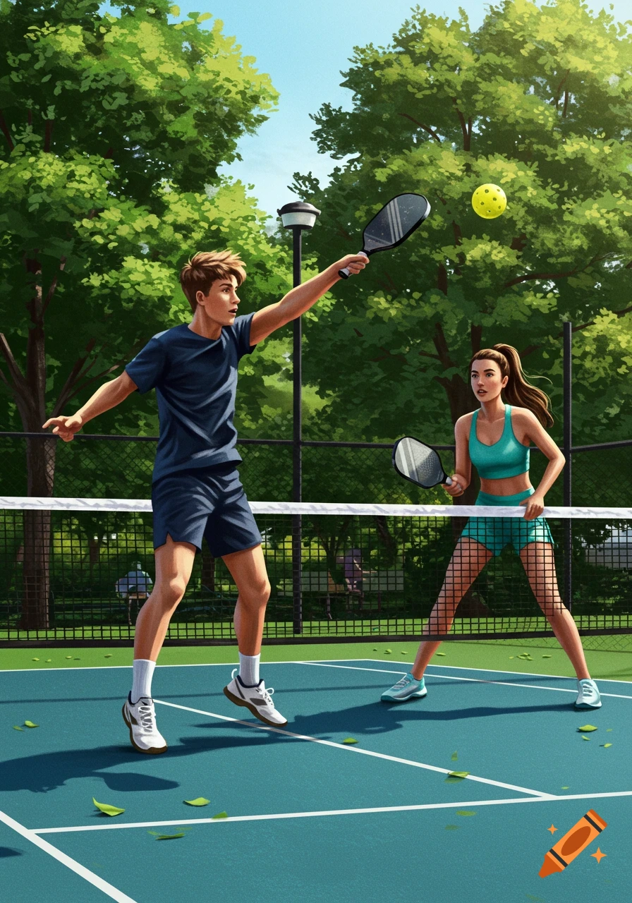 A photorealistic sunny green grass tennis court with white lines, a net ...