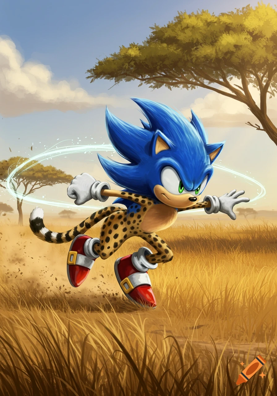 Blue and white tiger-like character in red shoes runs through a jungle ...