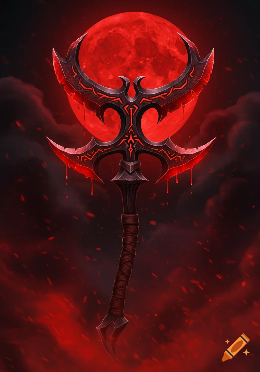 Dark fantasy artwork of a fire axe on Craiyon