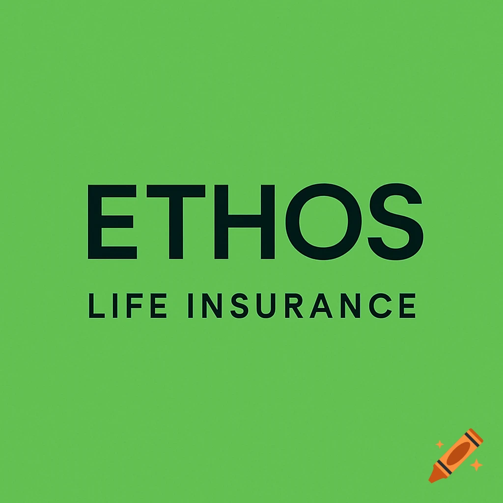 A modern, minimalist logo for Ethos Life Insurance with dark text on a ...
