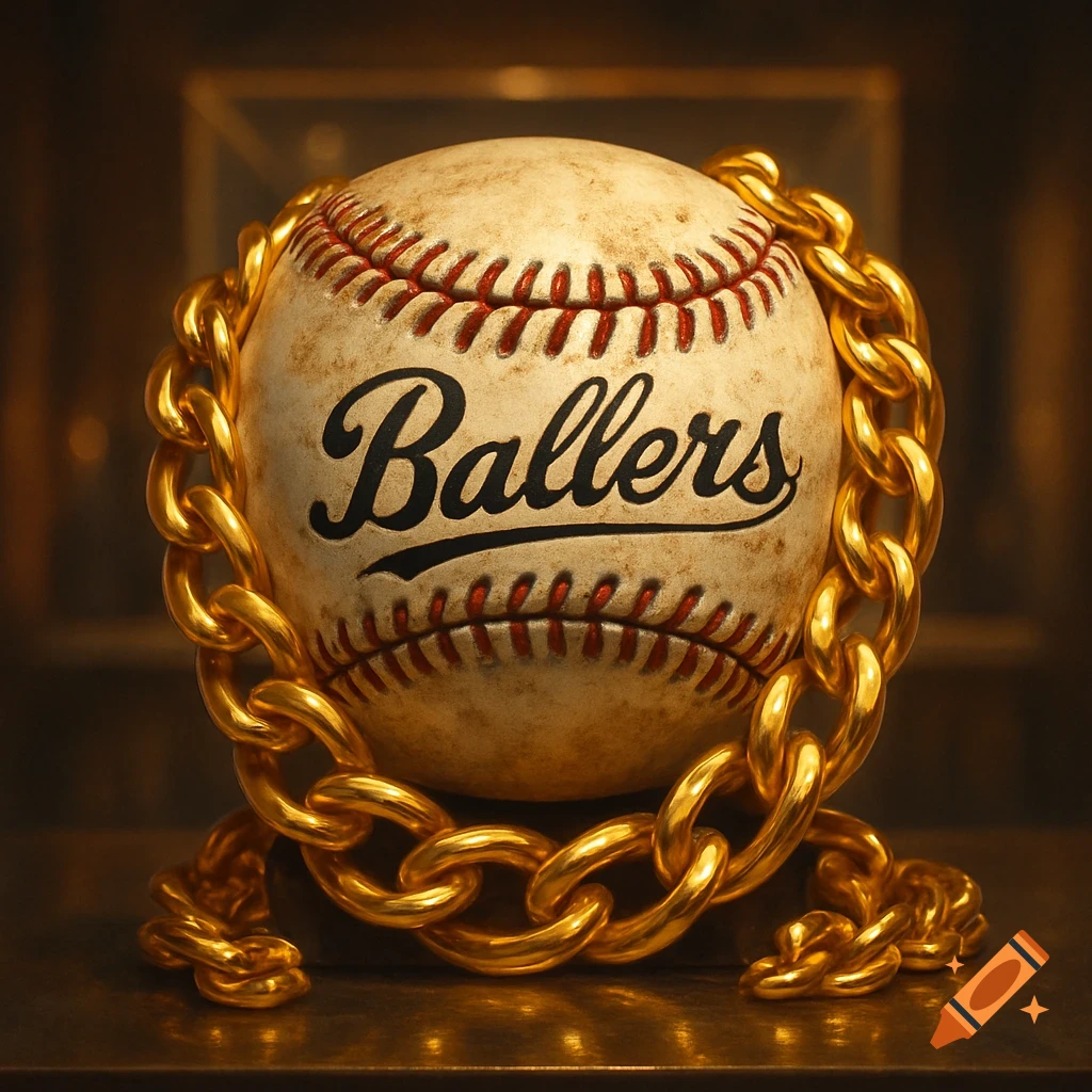 A stylized illustration of a baseball wrapped in a gold chain with the ...