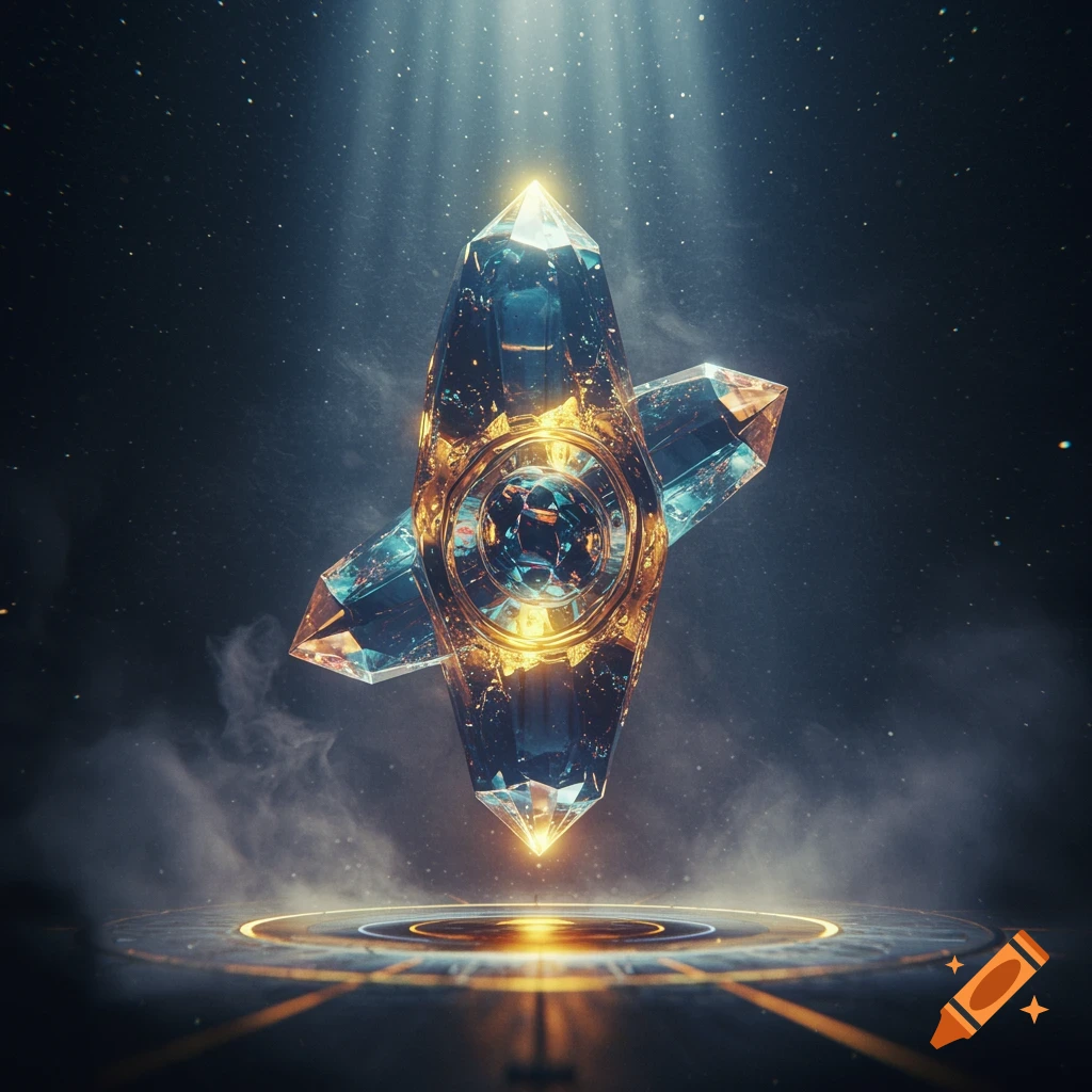 An ornate golden key with a heart-shaped bow glows with blue light ...