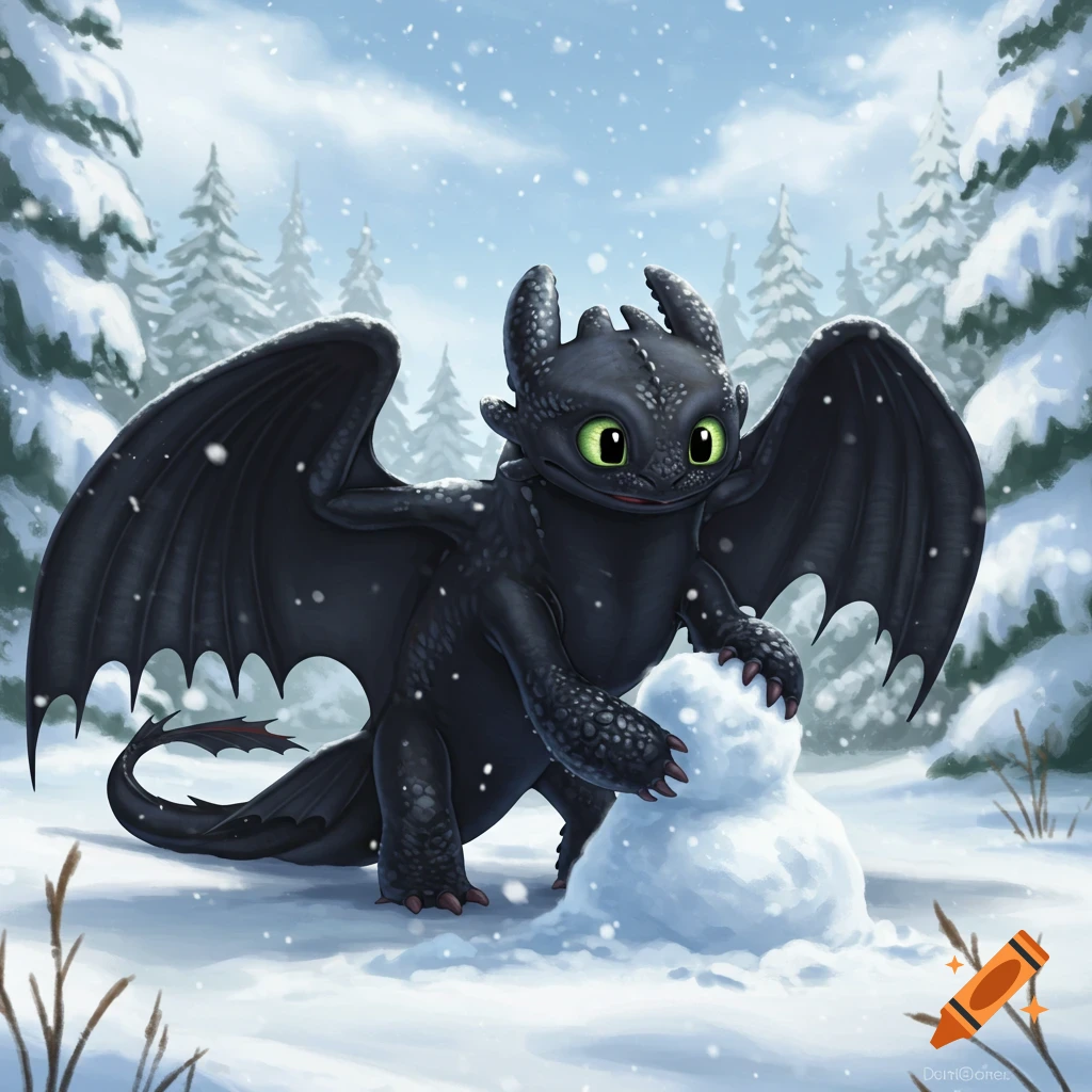 A cute black cartoon dragon with green eyes, resembling Toothless ...