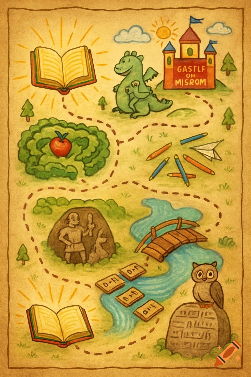 A whimsical, hand-drawn Christmas treasure map featuring elves ...