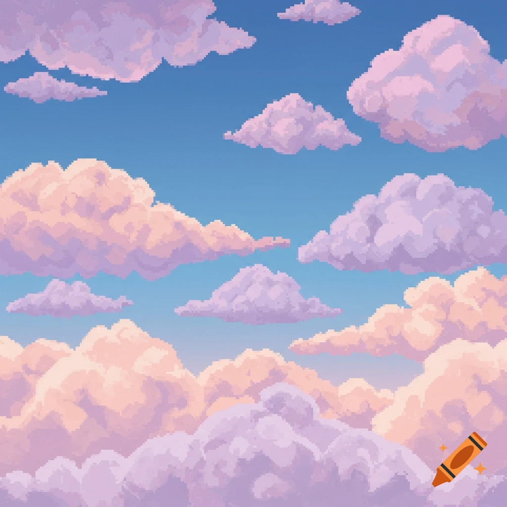 Stylized pastel pink and purple clouds in a blue and pink gradient sky ...