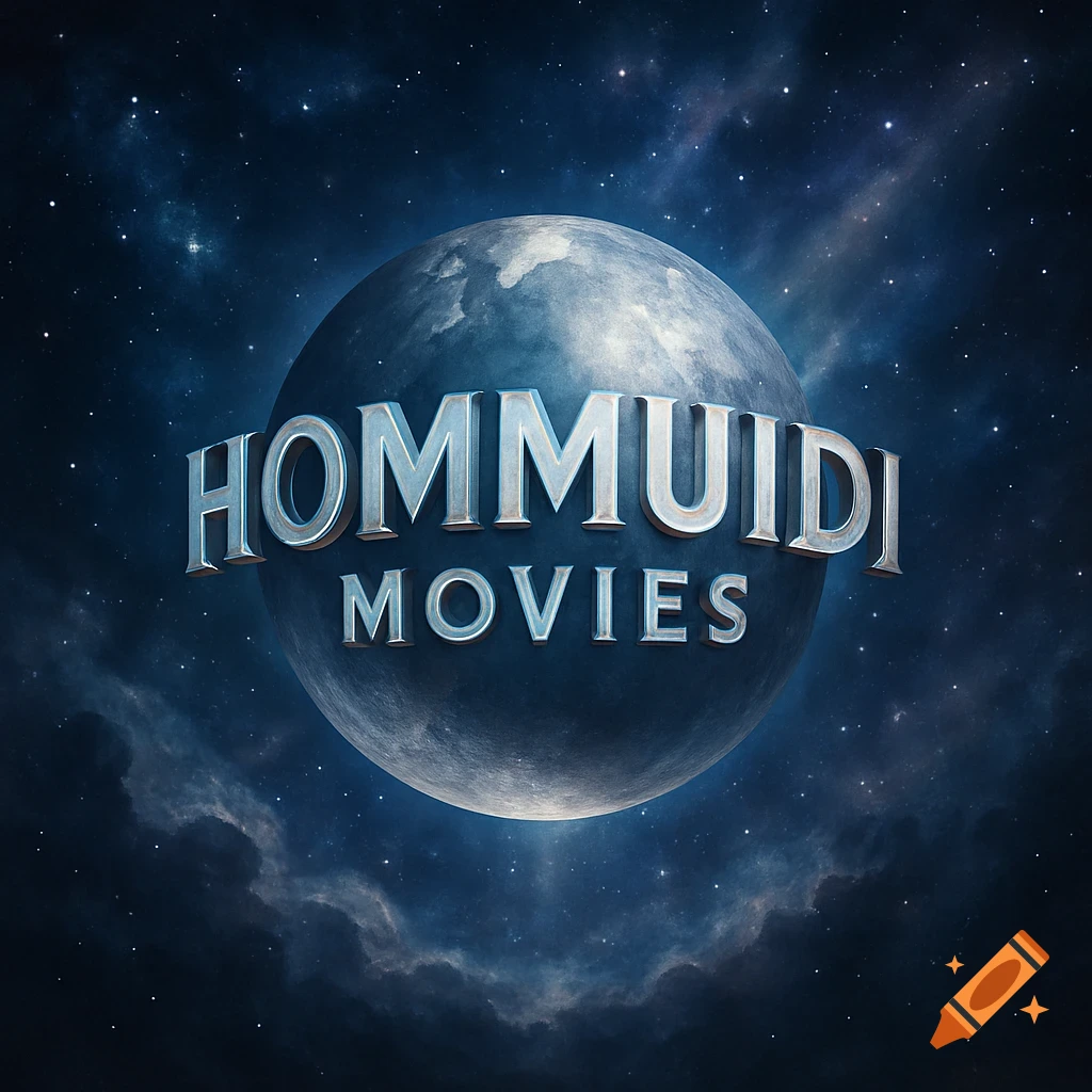 A 3D silver logo with 'HOMMUIDI' over a moon-like sphere and 'MOVIES ...
