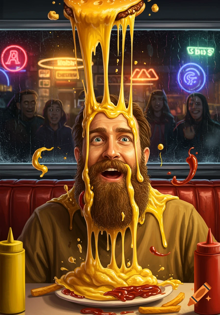 An illustration of a Black man eating watermelon and fried chicken ...