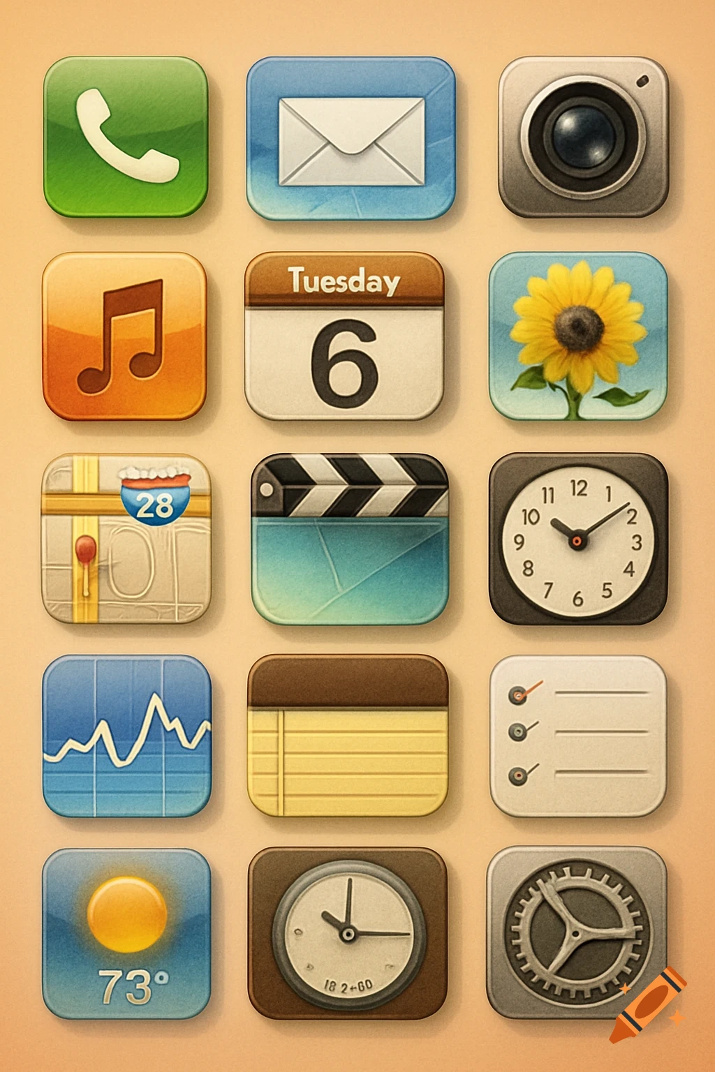 Close-up of a smartphone screen displaying a grid of colorful app icons ...