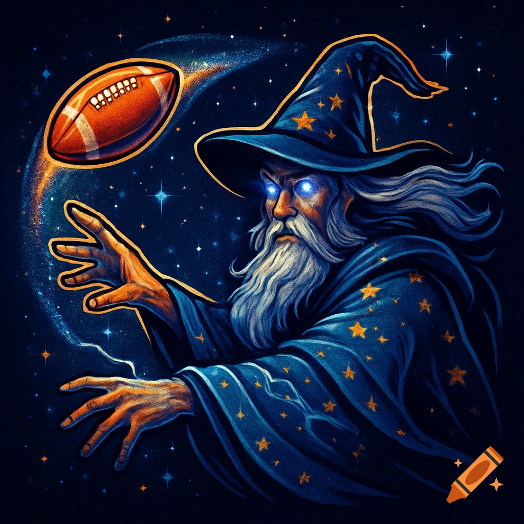 A mystical wizard in a purple robe and hat casts a spell, making an ...