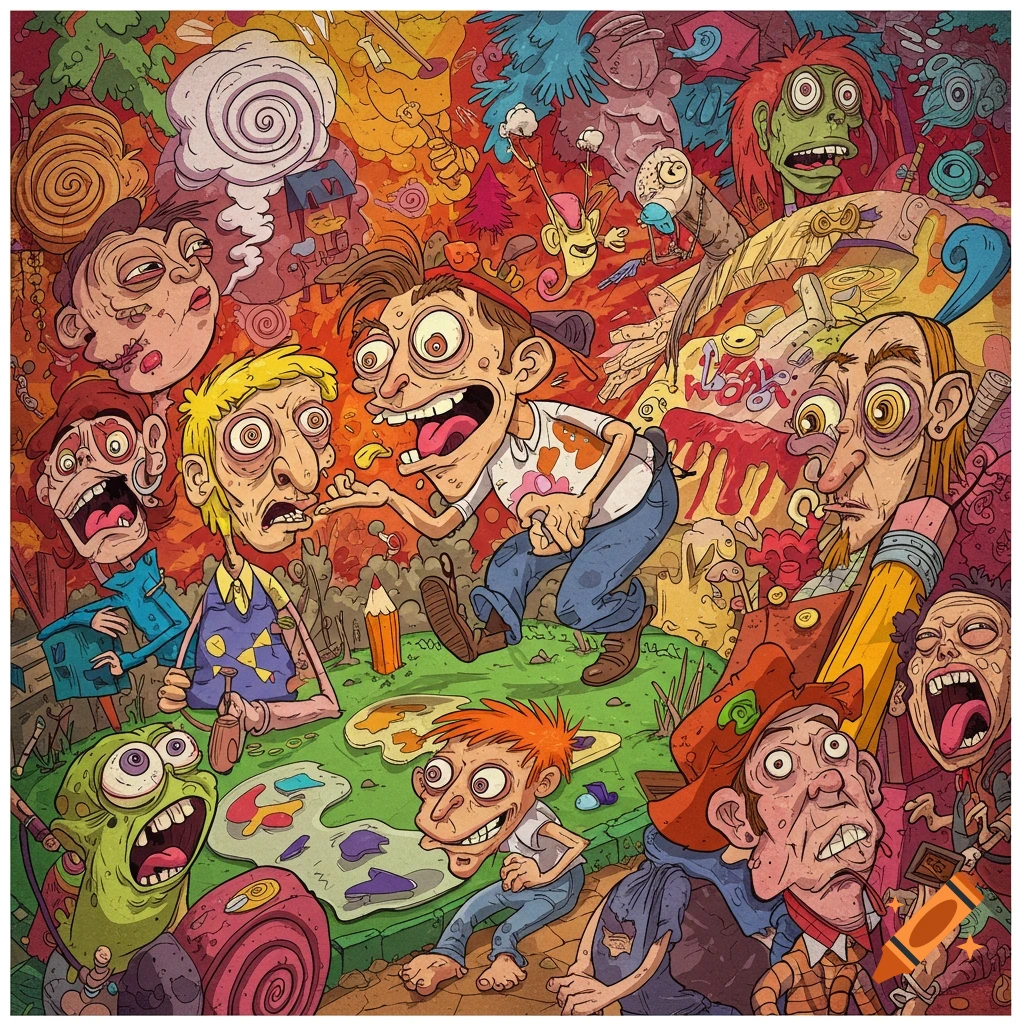 Vibrant comic book panels with artistic motifs and gradient colors on ...