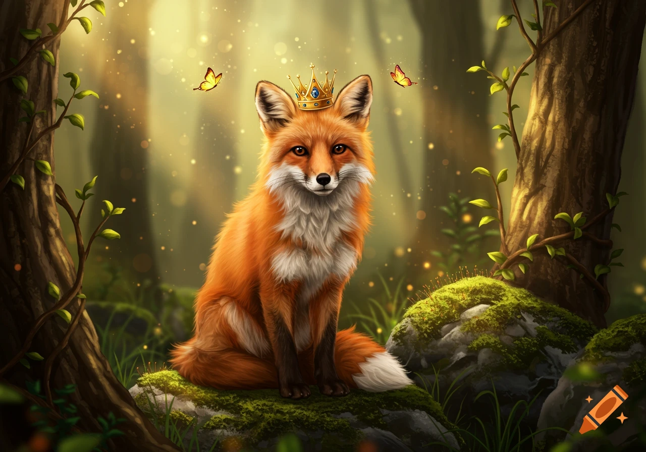 A vibrant illustration of a cute fox with bright blue butterfly wings ...