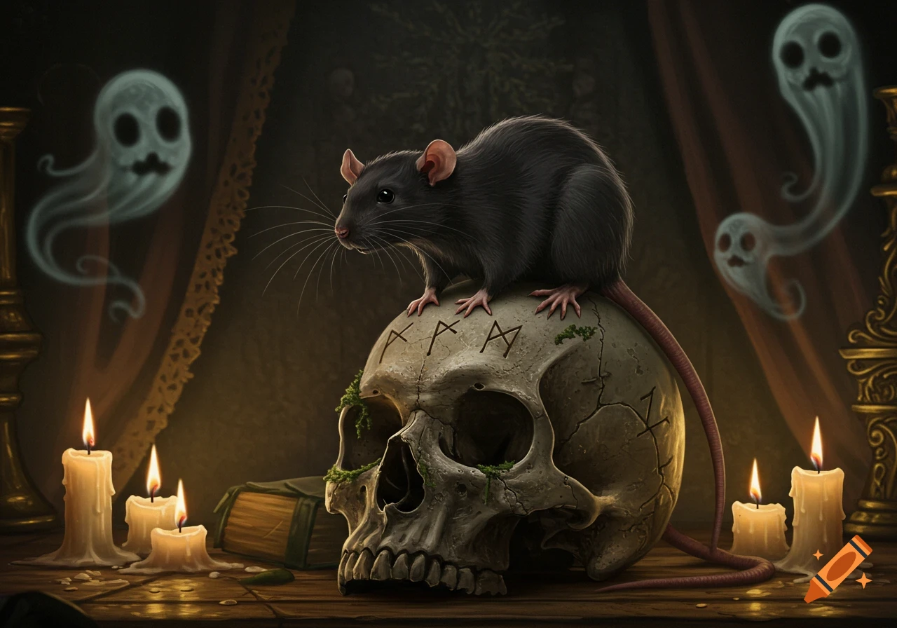 Five cartoon rats hold hands in a dark brick alley with bright light at ...