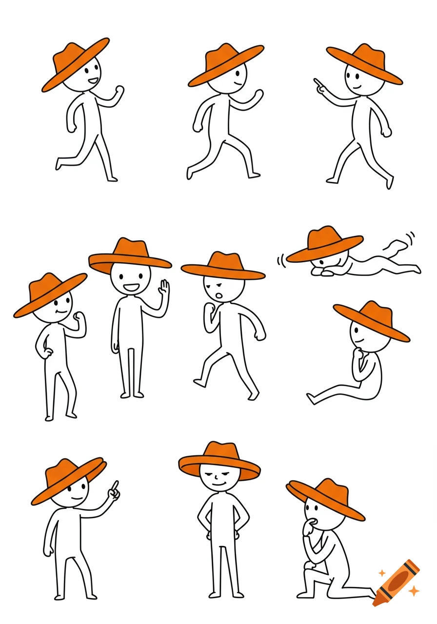 A white background displays numerous black stickman figures in various ...