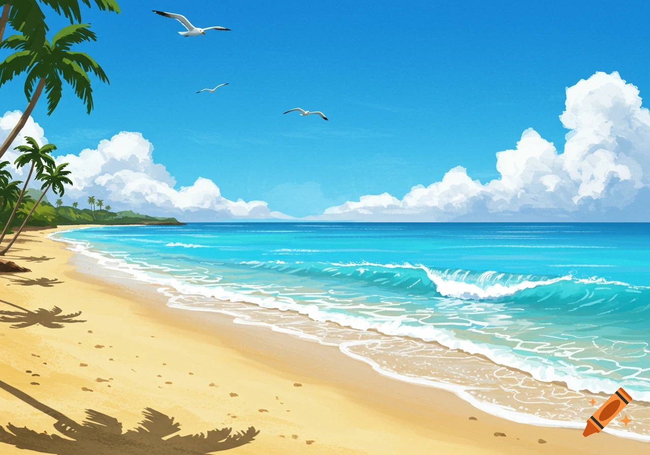 A vibrant oil painting depicts numerous people sunbathing on a sunny ...