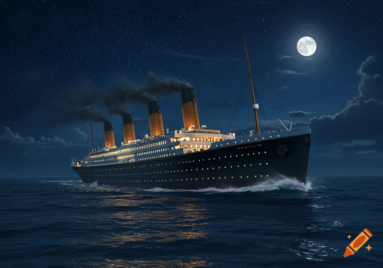 Image of the Rms Titanic Sailing at Night Under a Starry Sky. created ...
