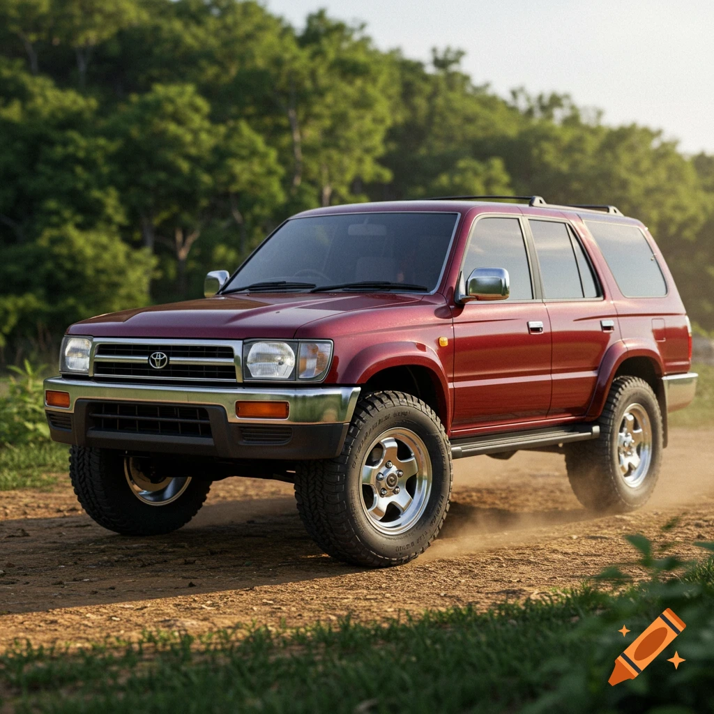 A dark gray 1998 Toyota 4Runner with retro stripes and off-road ...