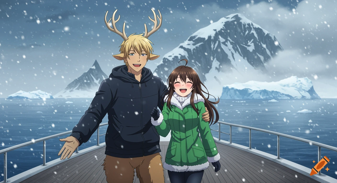 A digital illustration of a seal and a giant shrimp sitting on a blue ...