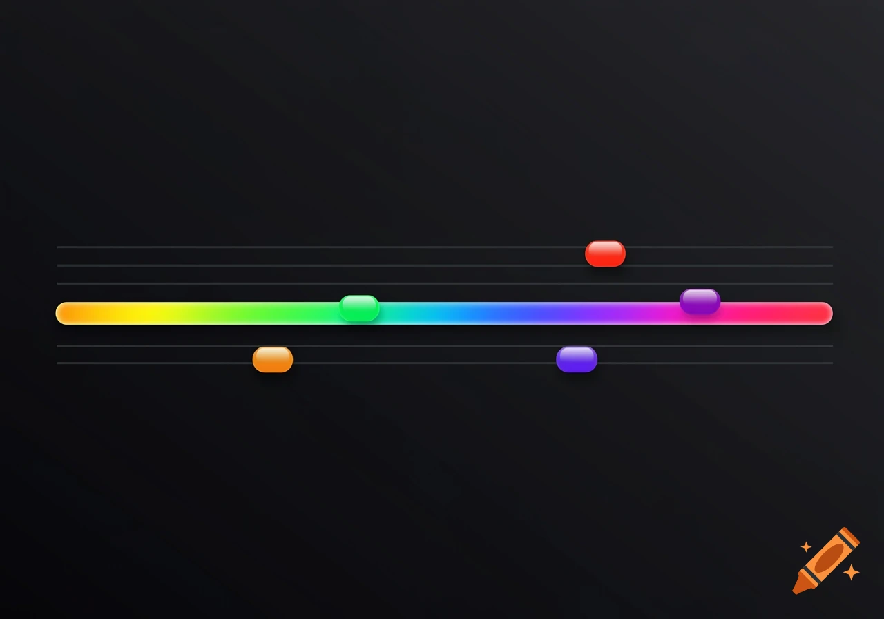 A minimalist dark UI control panel with a rainbow gradient slider and ...
