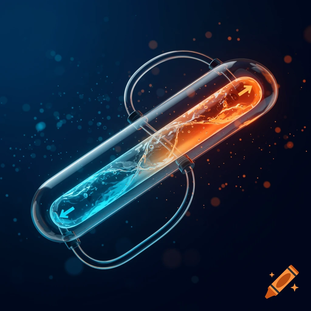 A high-quality 3D illustration of a transparent oval tube with blue and ...