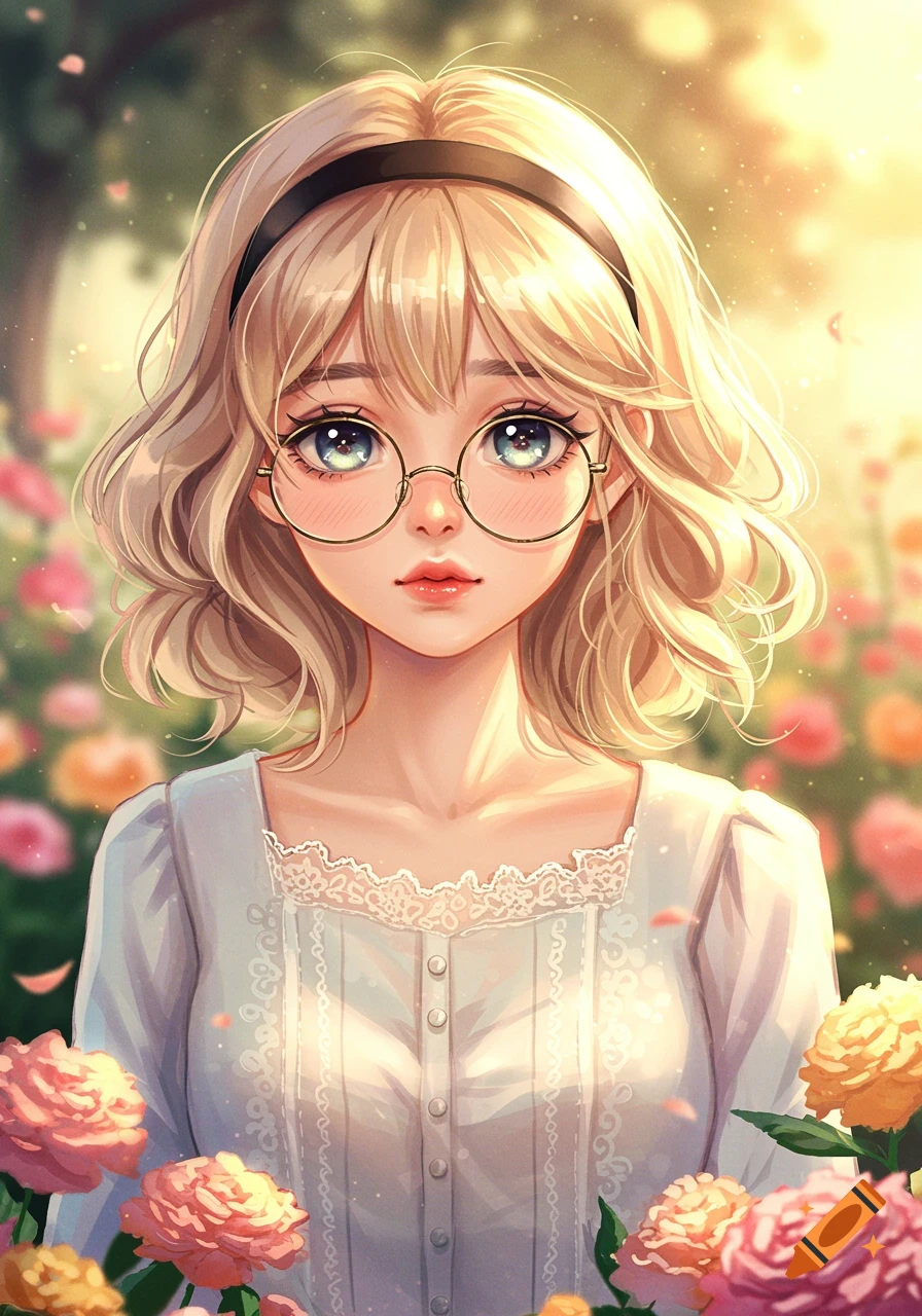 Anime girl with blonde braids, tan skin, brown eyes, and rainbow outfit ...