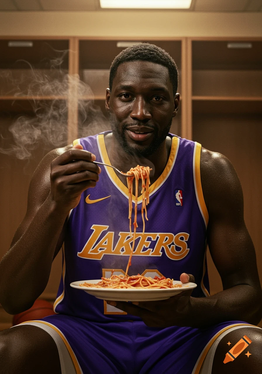 Photorealistic close-up of an athletic Black man in a Lakers basketball ...