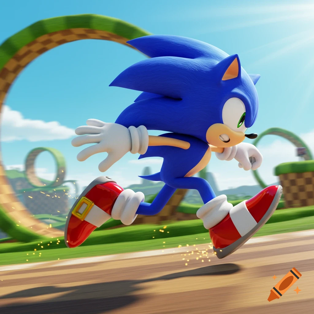 Sonic the Hedgehog running with speed lines and geometric shapes in the ...