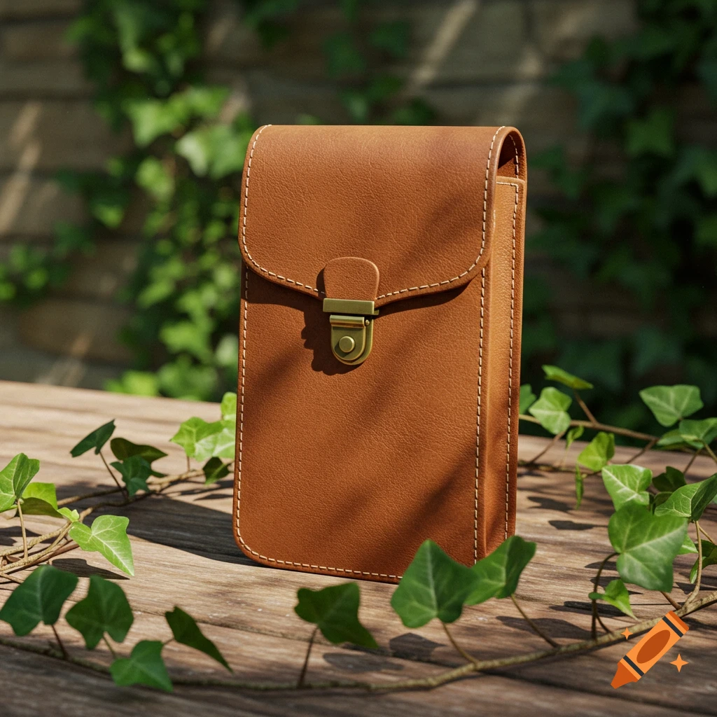 A bizarre tan leather accessory with a crocodile texture and multiple ...