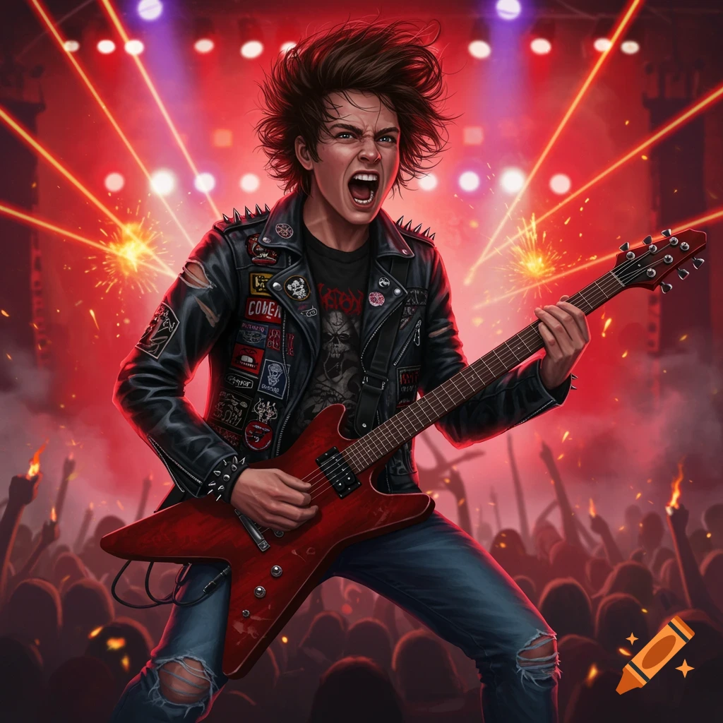 Cartoon punk rock band 'CHEFDENKER' performs on stage with confetti and ...