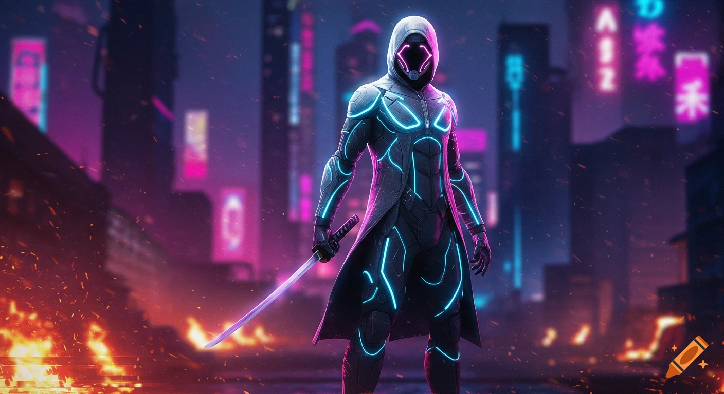 A cyberpunk hacker clown with glowing glasses and circuit-patterned ...