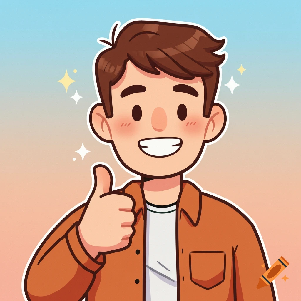 A cheerful cartoon man with brown hair giving a thumbs up in a Bitmoji ...