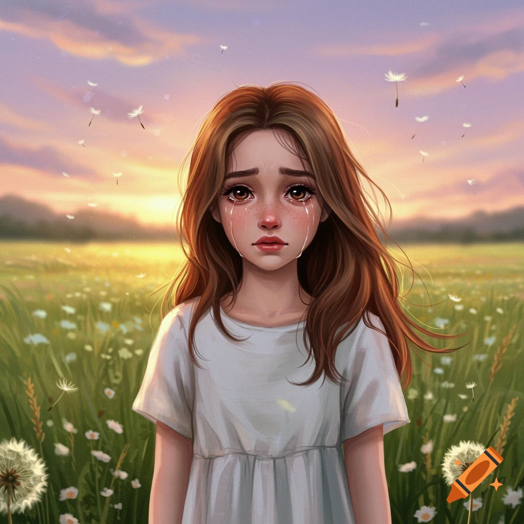 Digital painting of a girl with long, vibrant green hair, green eyes ...