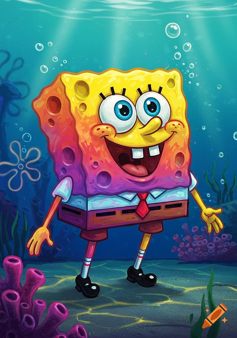 Photorealistic 3D render of a rugged, dirty SpongeBob SquarePants with ...