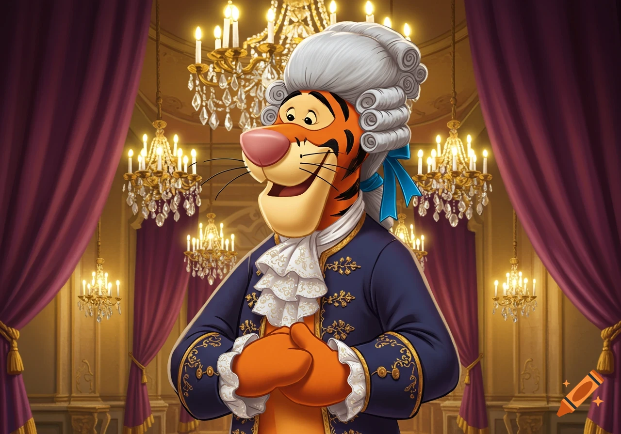 Cartoon Tigger from Winnie the Pooh in an 18th-century powdered wig and ...