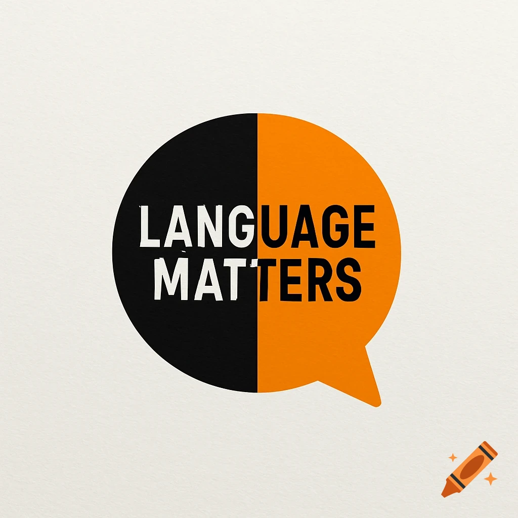 A logo of a speech bubble split vertically in black and orange. The ...