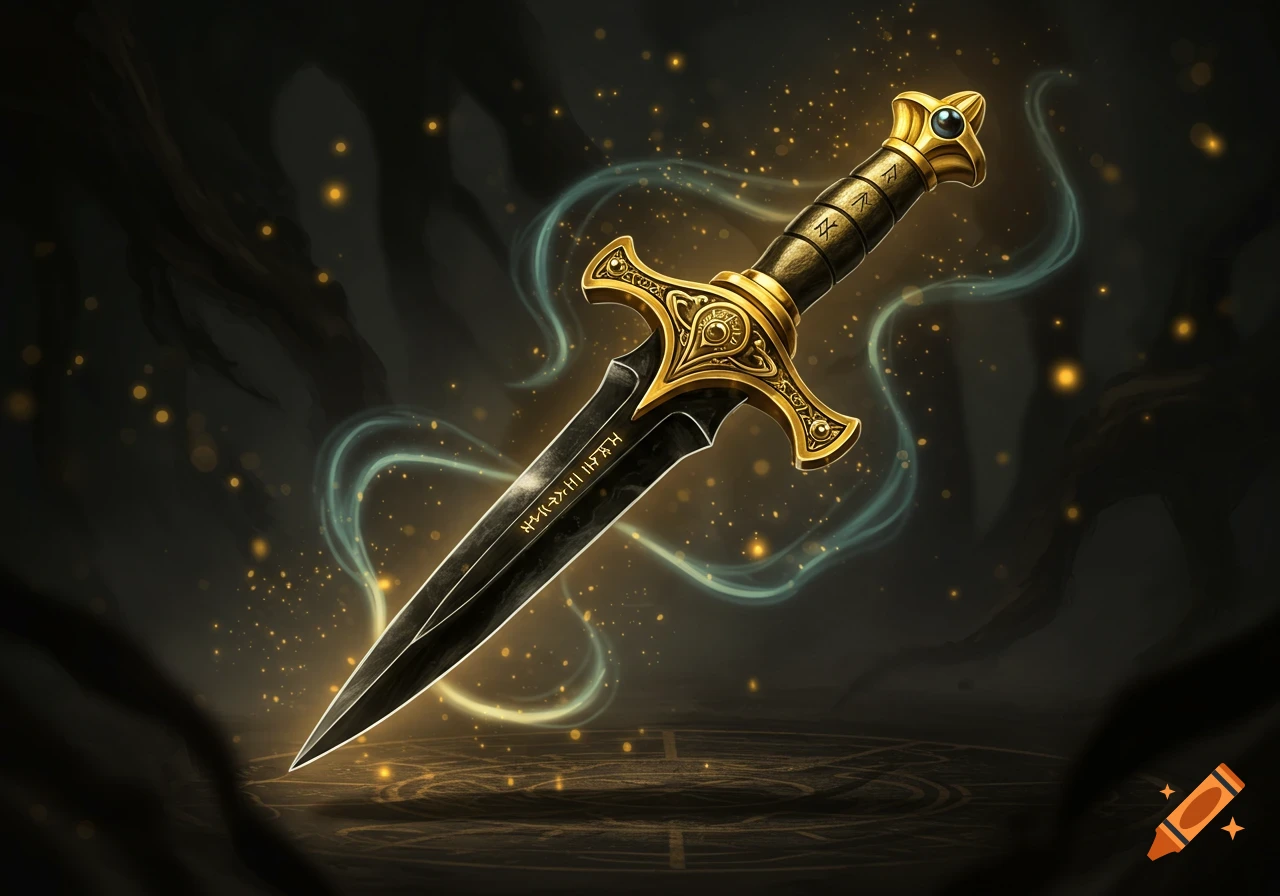 A unique great sword with ornate Celtic patterns, a bone pommel, and a ...