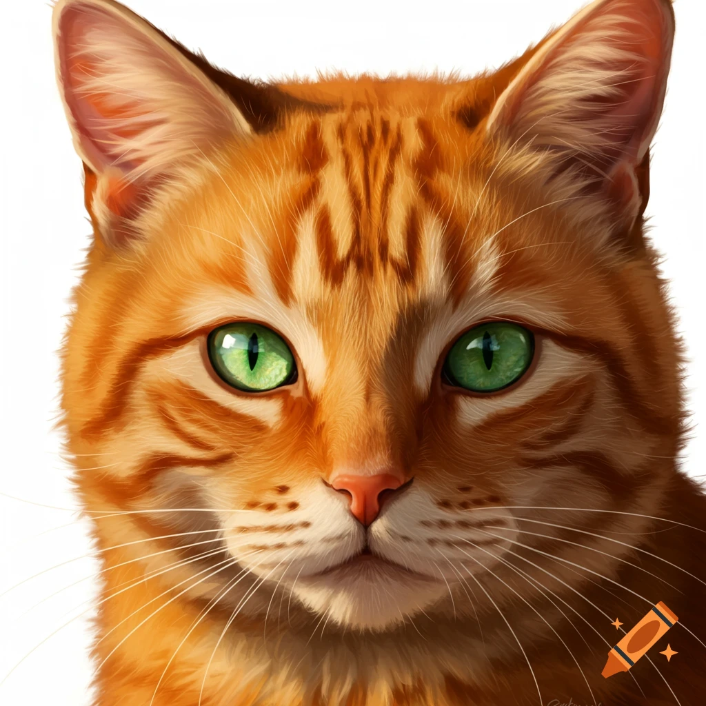 A highly detailed, realistic close-up portrait of an orange tabby cat ...