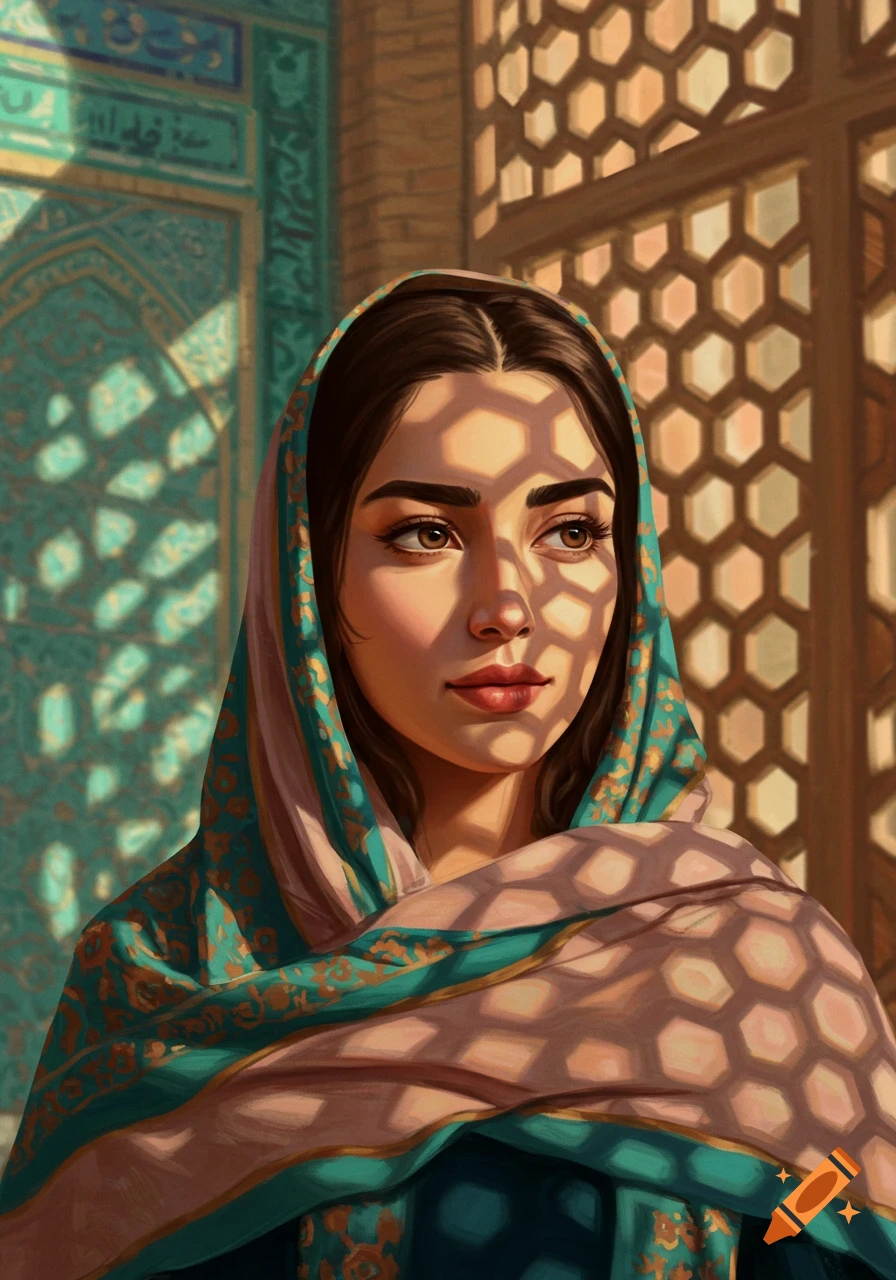 Indian girl in traditional clothes with a style of Seurat on Craiyon