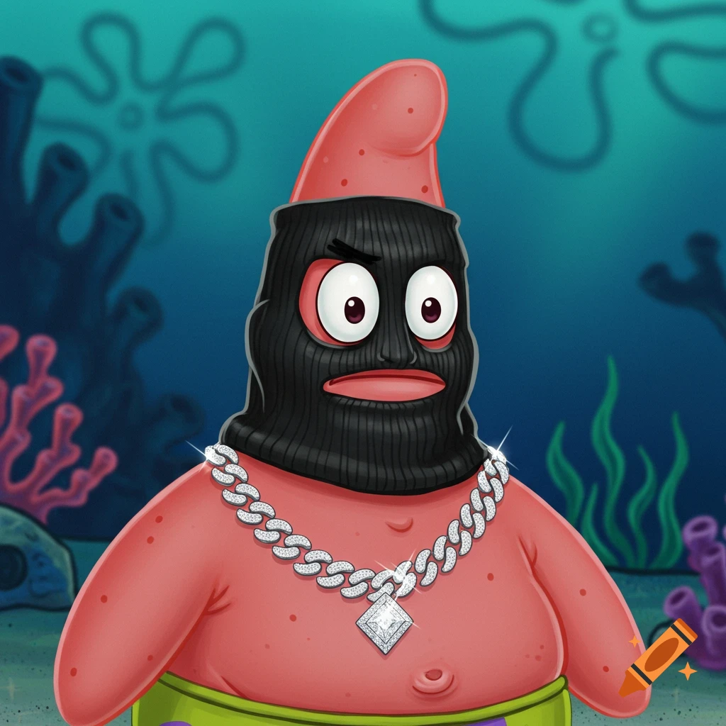 Photorealistic 3D render of a rugged, dirty SpongeBob SquarePants with a beard, holding a wrench ...