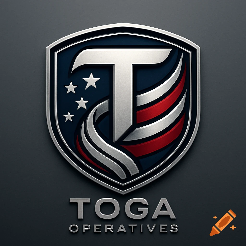 A metallic shield badge logo with a large silver 'T', three white stars ...