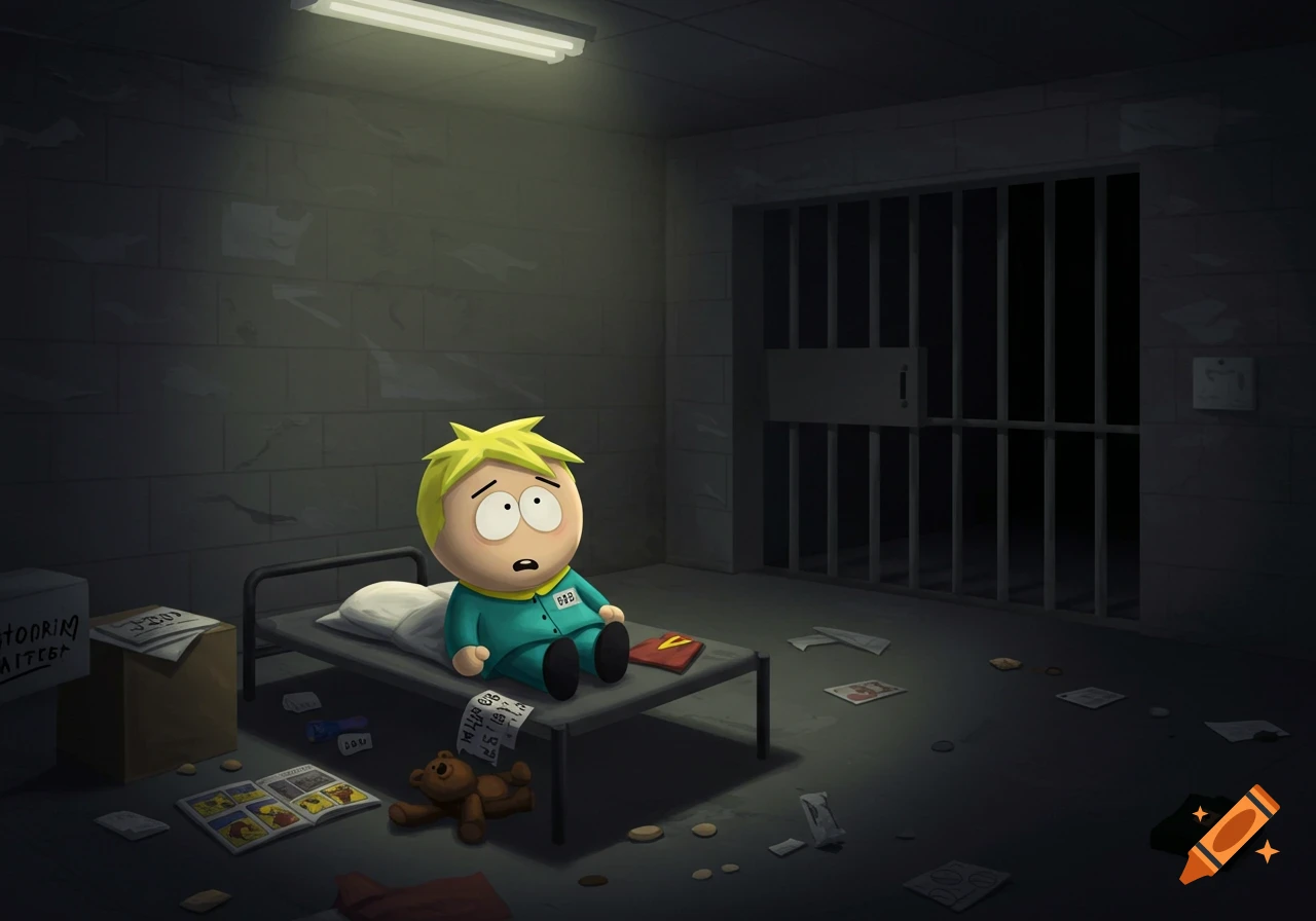 A 3D rendering of a South Park character resembling Stan Marsh, with a ...