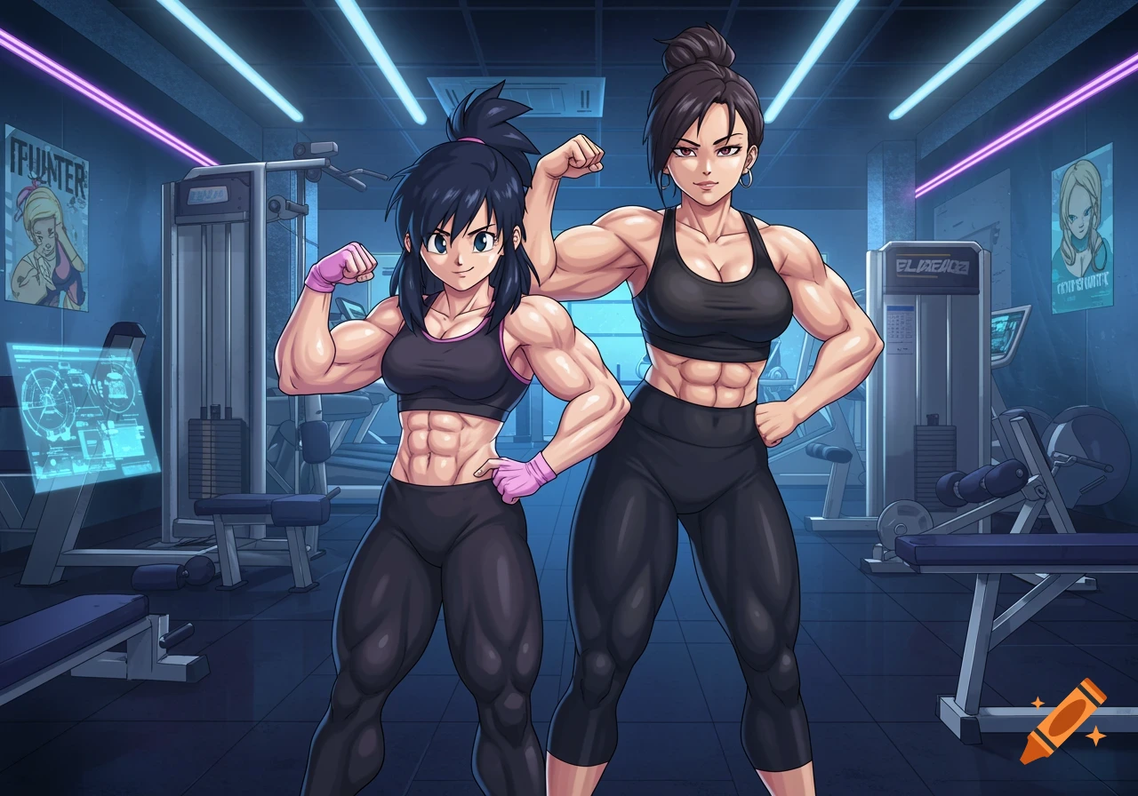 Cartoon of a muscular woman with black hair in a red Superman-like top ...